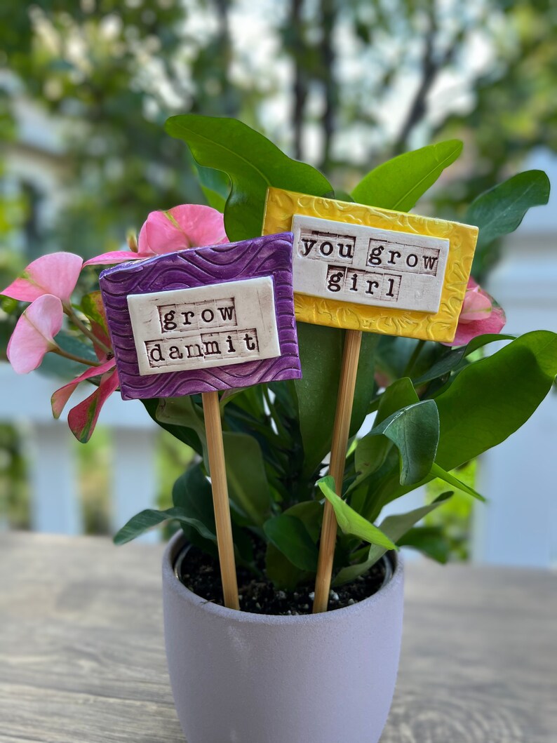 Handmade Ceramic Emotional Support Plant Marker: Garden Decor - Etsy