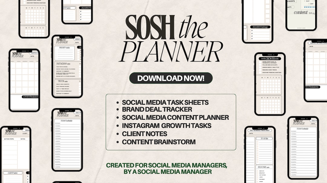 SOSH the PLANNER L Social Media Planner Task List for Social Media ...