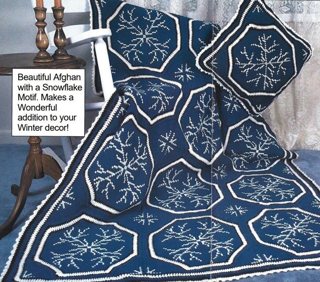 Vintage Crochet Pattern Nordic Christmas Snowflake Afghan & Matching ...