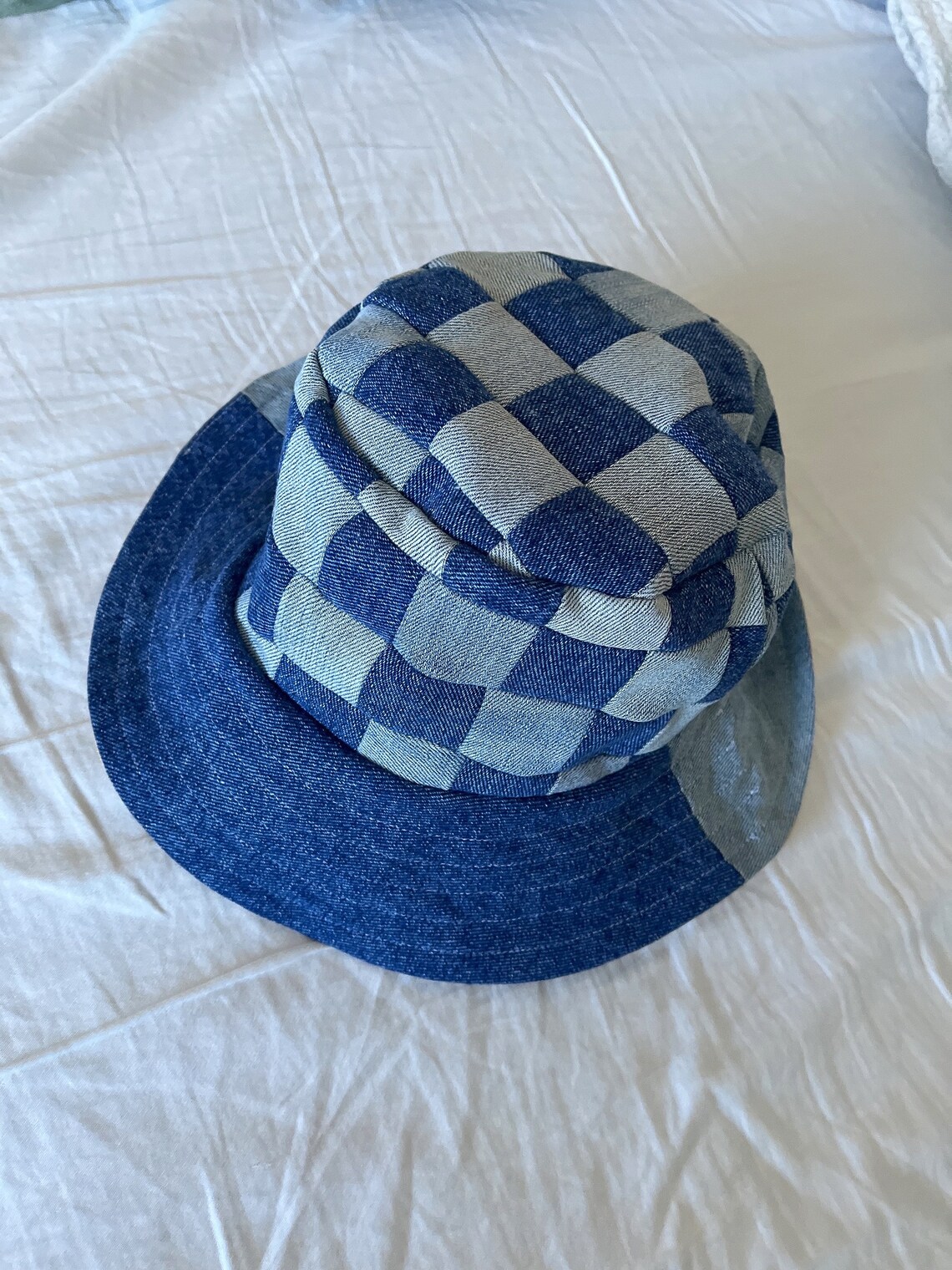 Denim Bucket Hat, Reversible Bucket Hat, Denim Checkered Bucket Hat, Denim Patchwork Bucket Hat ...