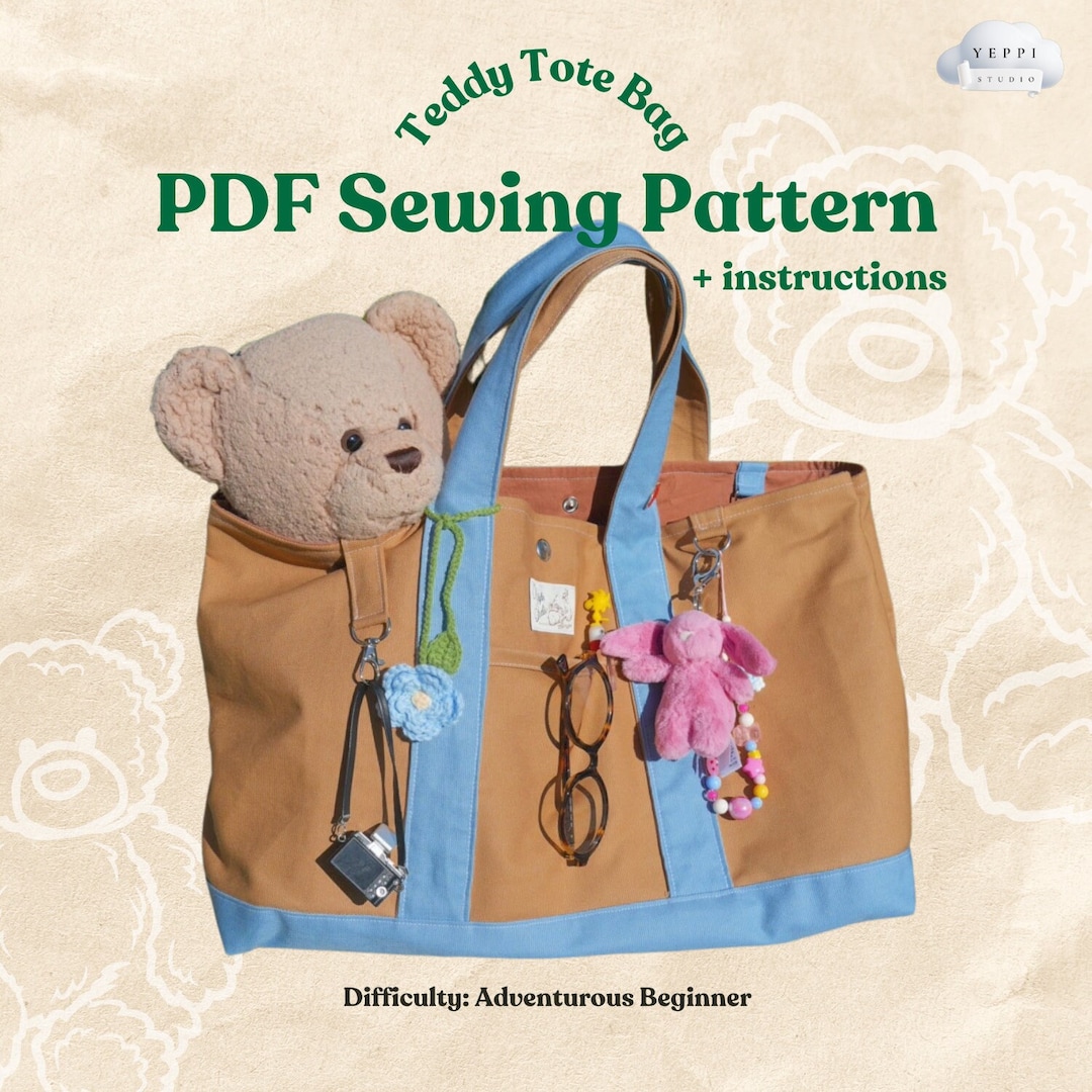 Teddy Tote Bag Sewing Pattern PDF, Big Canvas Tote Bag Pattern, Digital ...
