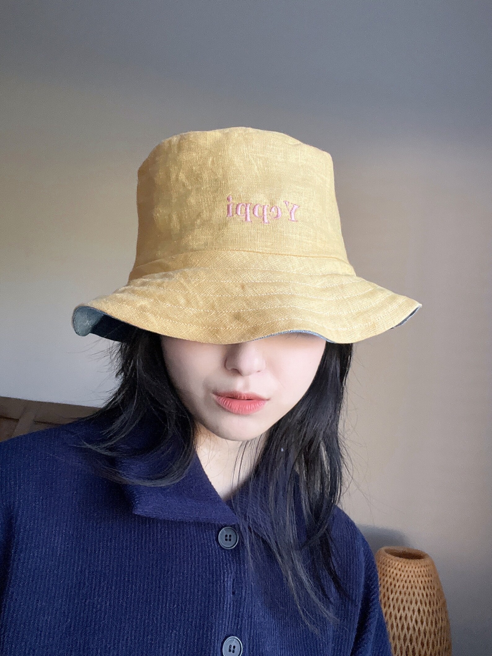 Denim Bucket Hat, Reversible Bucket Hat, Denim Checkered Bucket Hat ...