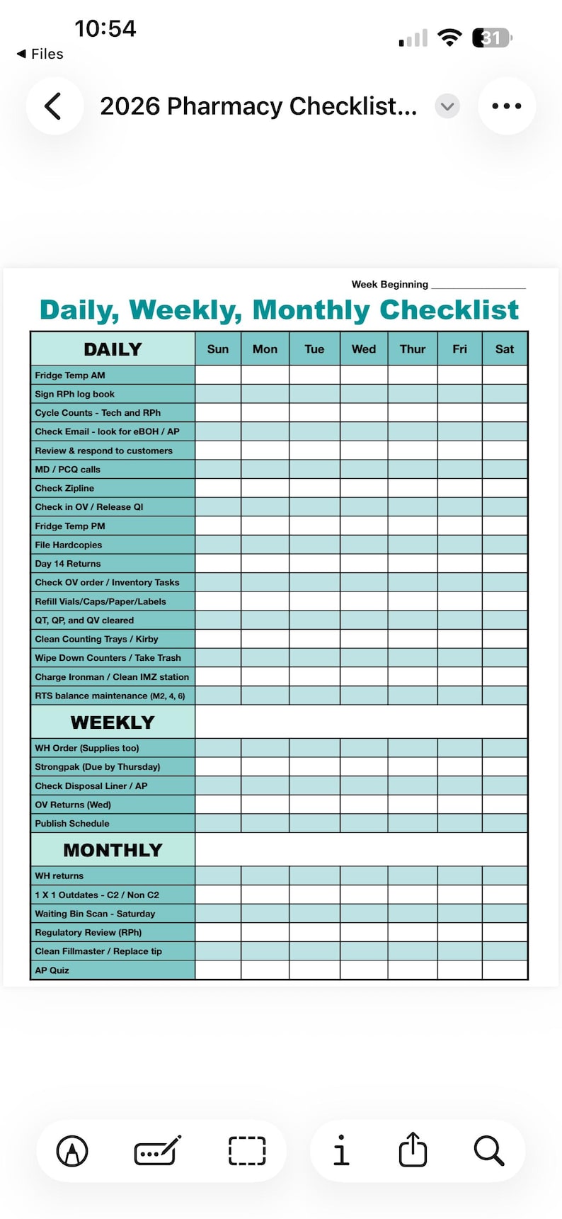 Pharmacy Checklist 2026 Teal - Etsy