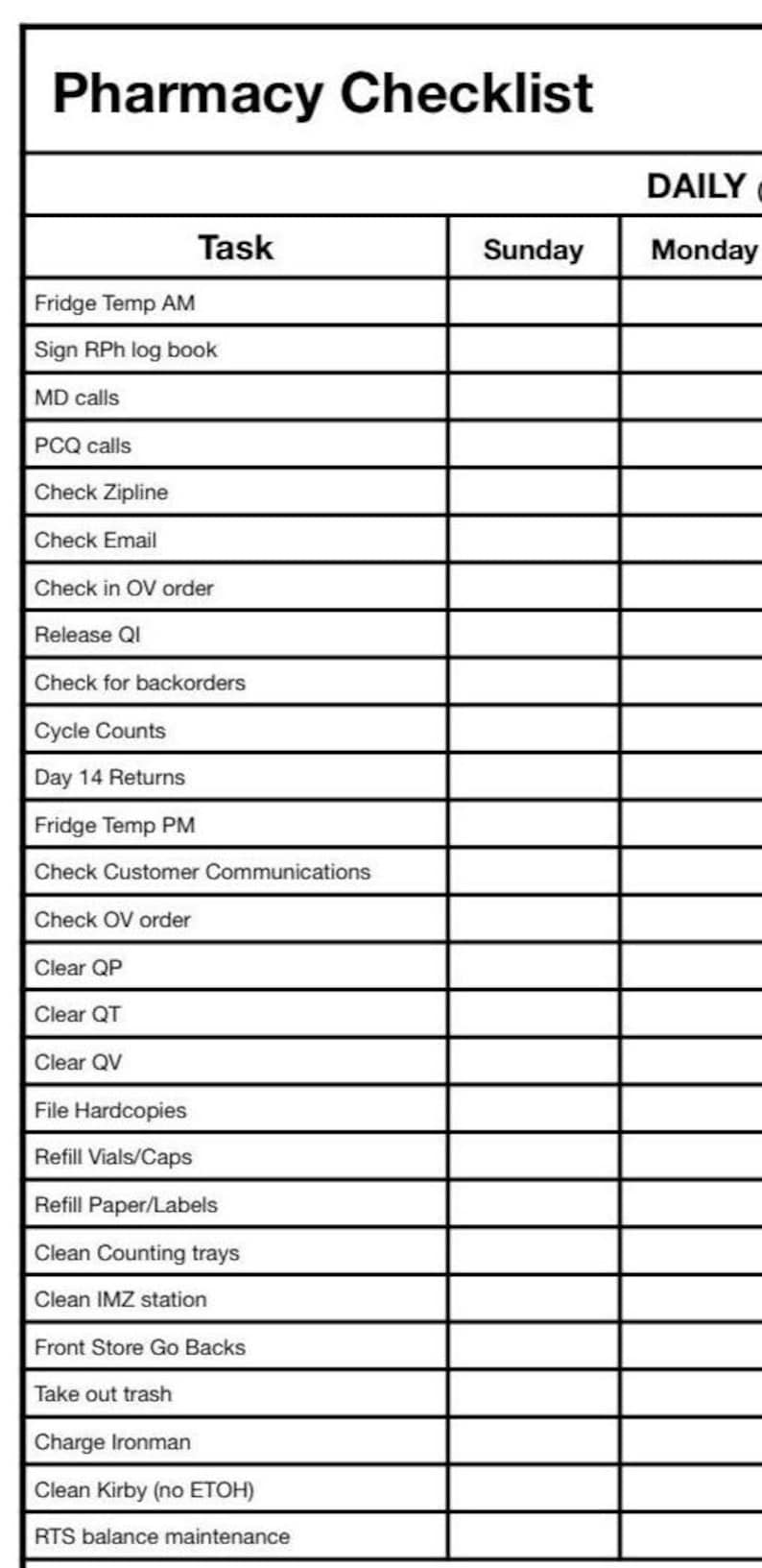 Pharmacy Checklist 2026 - Etsy