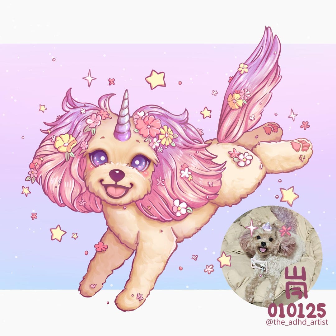 Custom Pet Portrait Kawaii Anime Dog Animals Digital Illustration Art ...