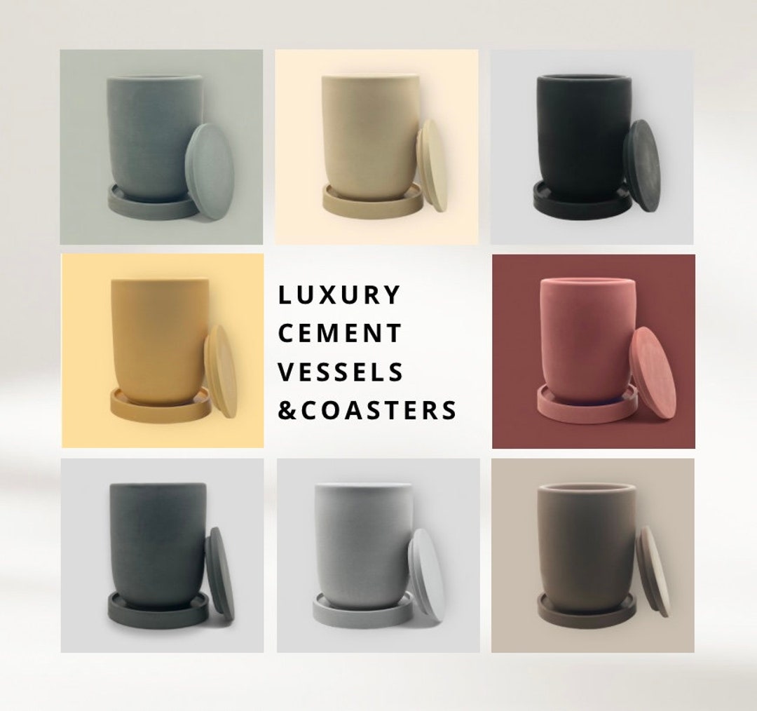 Luxury Hand-made Cement Jar 15 Oz | Concrete Vessel With Lid & Coaster ...