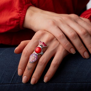 Sterling Silver Green Agate & Bluebird Ring - Adjustable Cloisonné ...