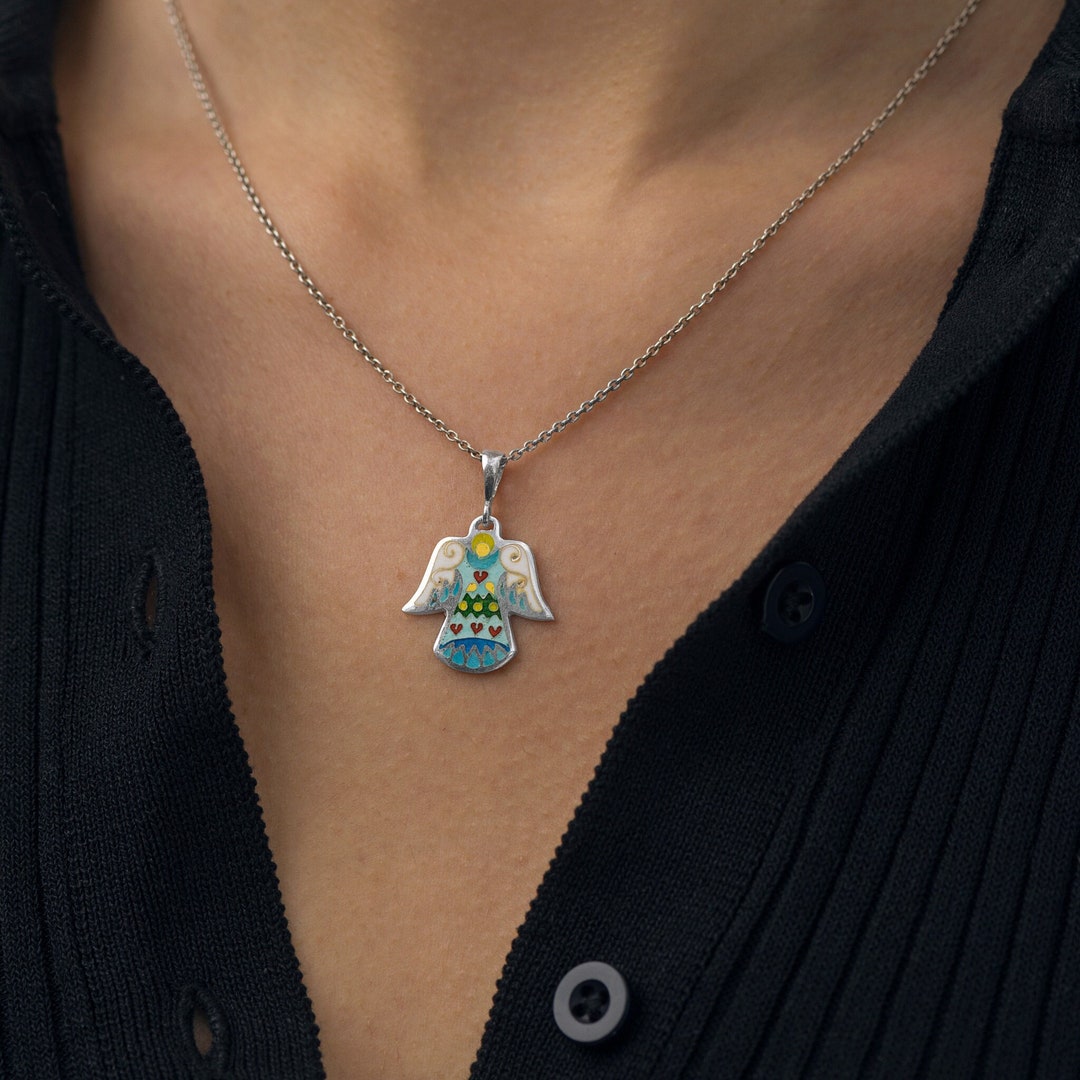Sterling Silver Angel Pendant – Handmade Cloisonné Enamel Necklace - Etsy
