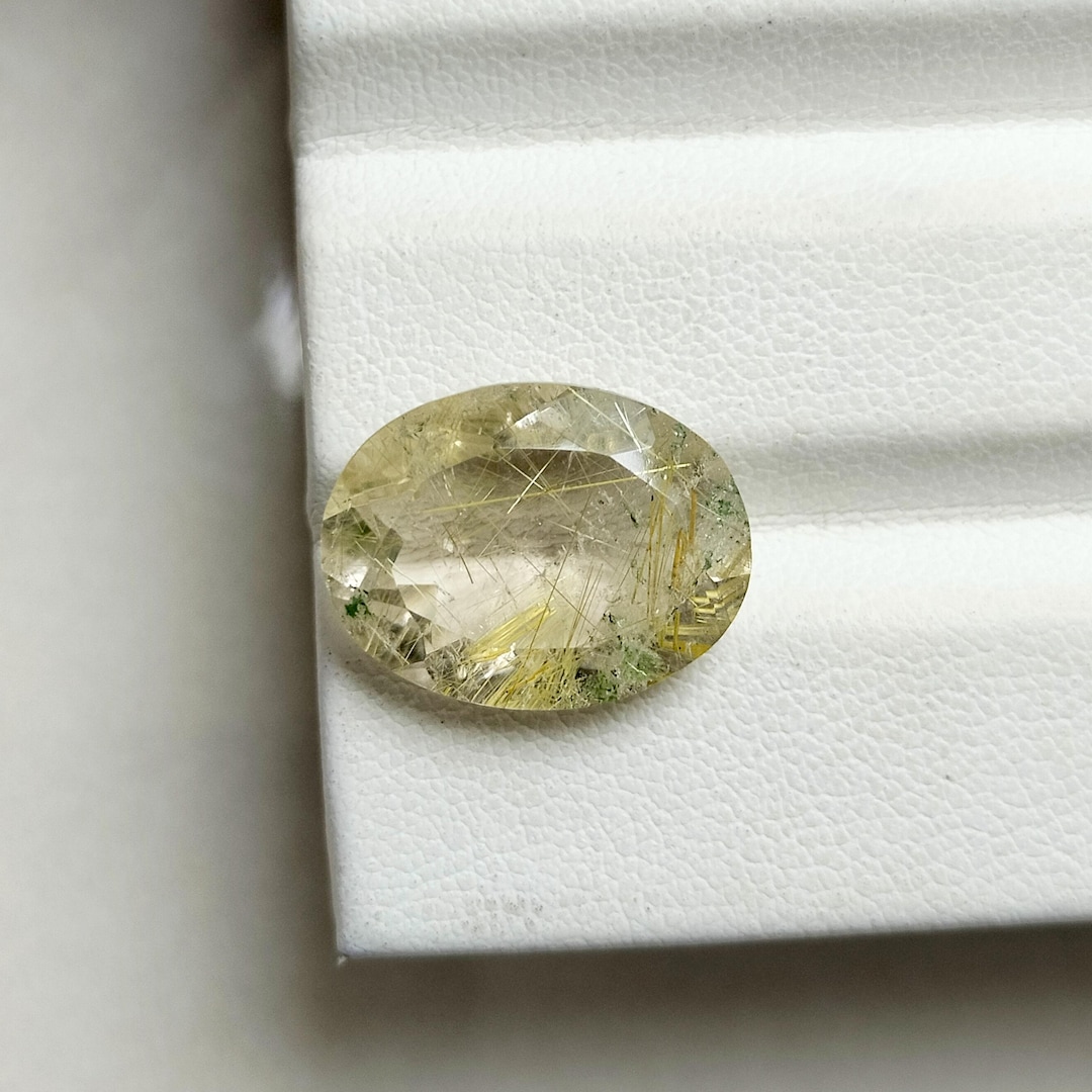 8 Ct Oval Shape Natural Golden Rutile Quartz (12x16mm) Faceted Yellow ...