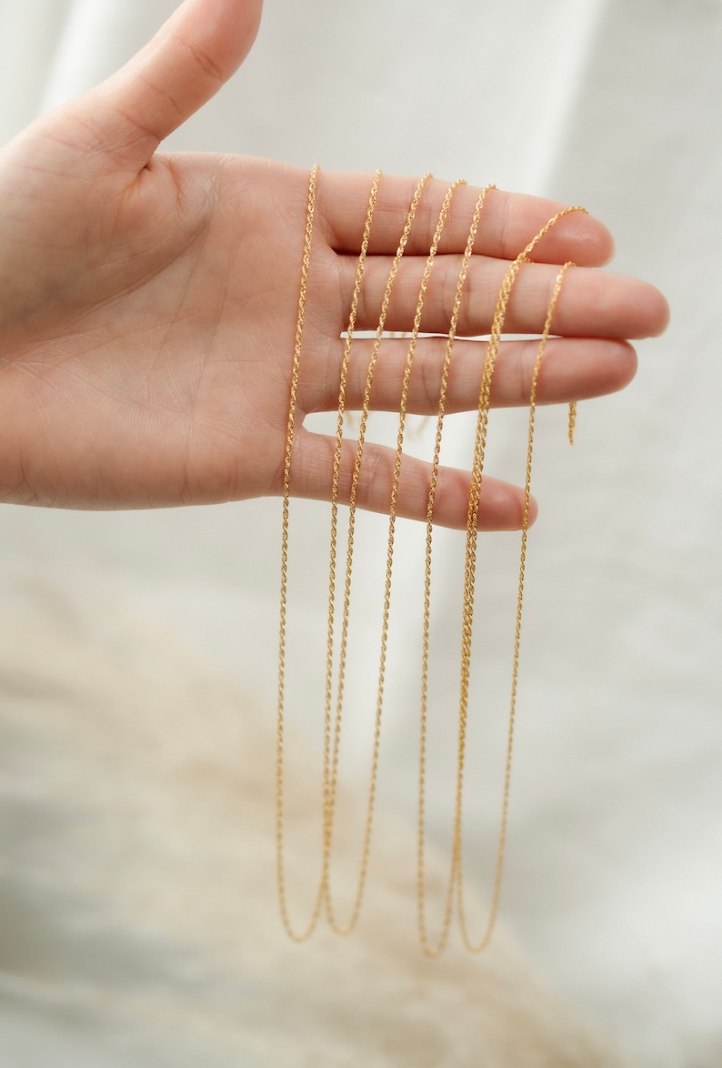 18K Solid Gold Rope Chain Necklace: Adjustable Ladies Necklace - Etsy