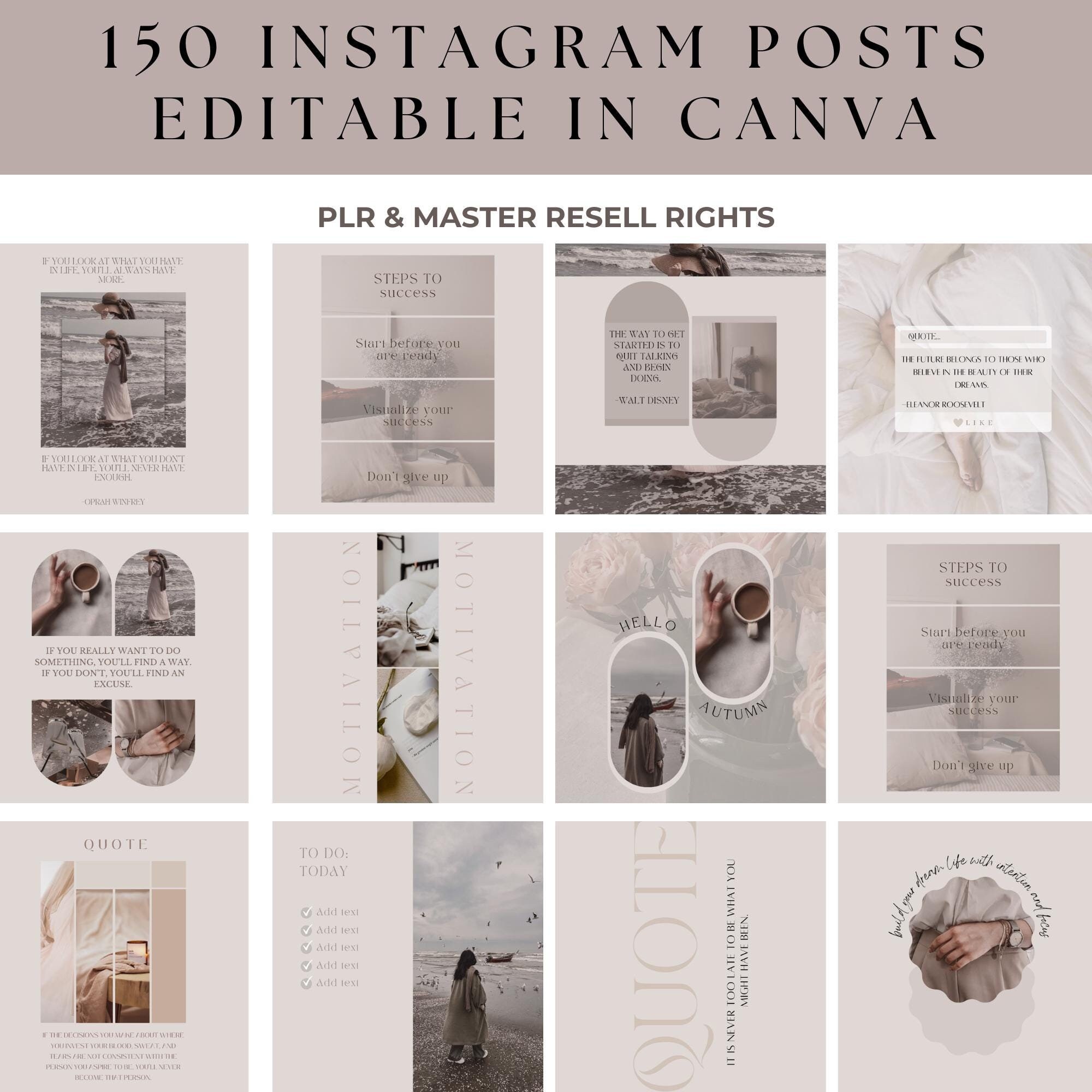 150 Minimalist Instagram Post Templates: Canva Social Media (PLR & MRR ...