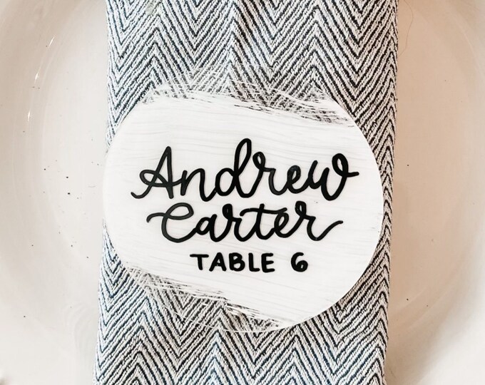 Painted Acrylic Name Plates, Personalized Circle Wedding Place Cards ...