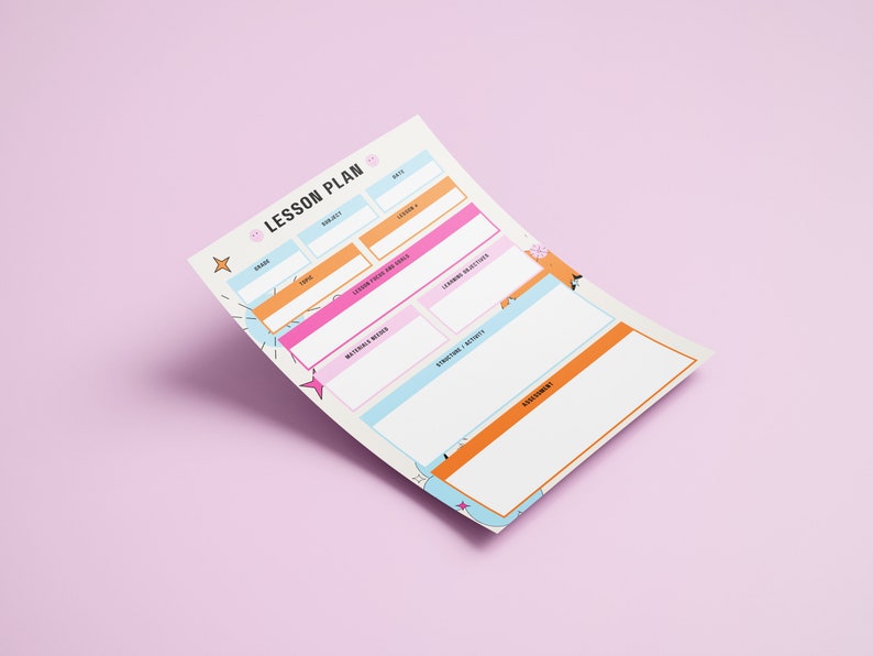 Colorful Lesson Plan Sheet Design, PDF Digital Download, iPad Use or ...