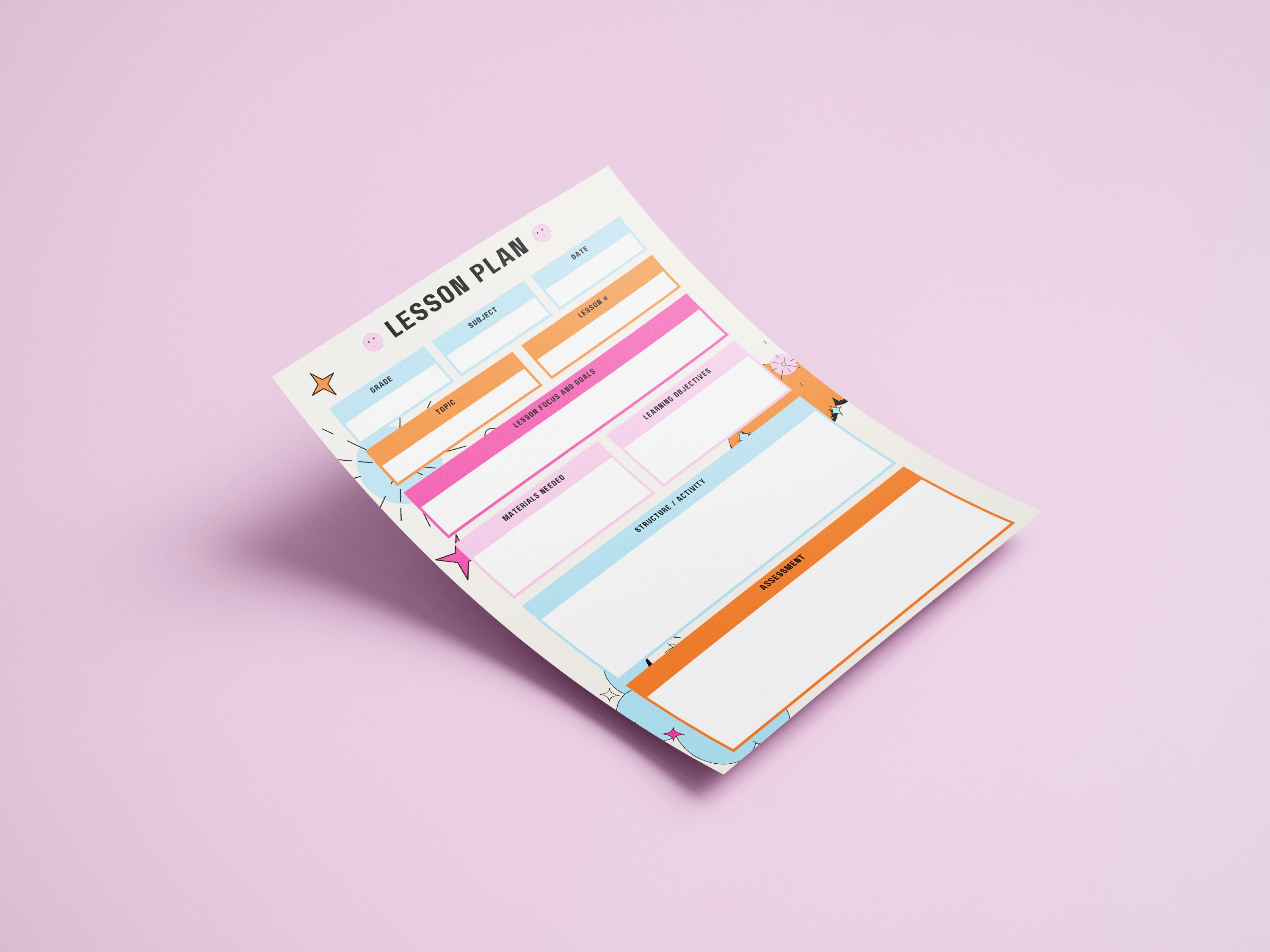 Colorful Lesson Plan Sheet Design, PDF Digital Download, iPad Use or ...