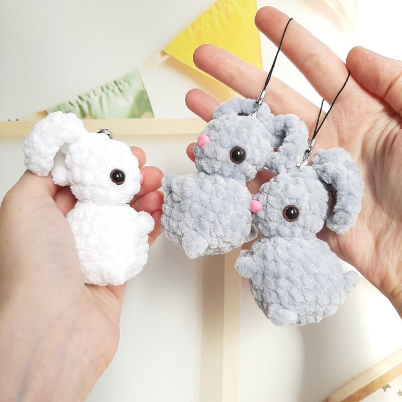 Crochet PATTERN Bunny Rabbit Keychain No Sew Amigurumi - Etsy
