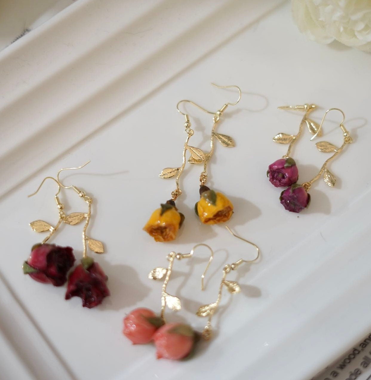 Handcrafted Exquisite Dried Rose Flower Stem Earrings - Etsy