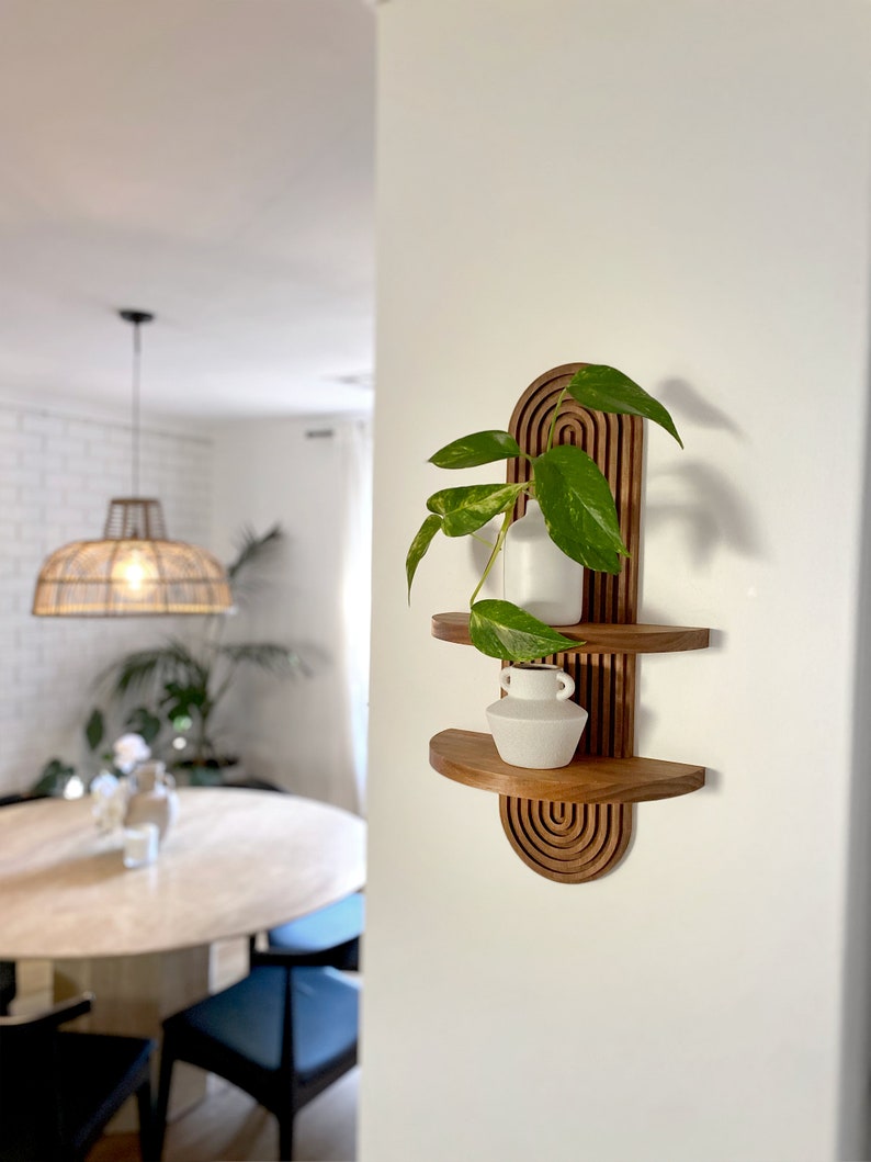 Mid-century Modern Wall Shelf With Arched Wood Design Single - Etsy