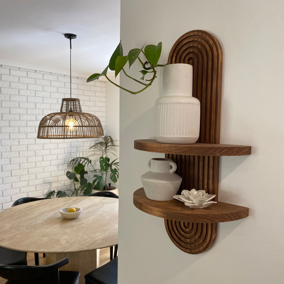 Modern Mid-century Fluted Arch Wood Wall Shelf - Single & Double ...