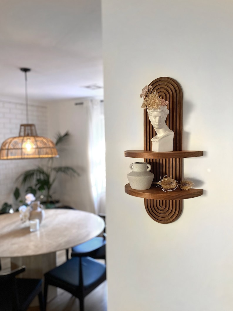 Mid-century Modern Wall Shelf With Arched Wood Design Single - Etsy