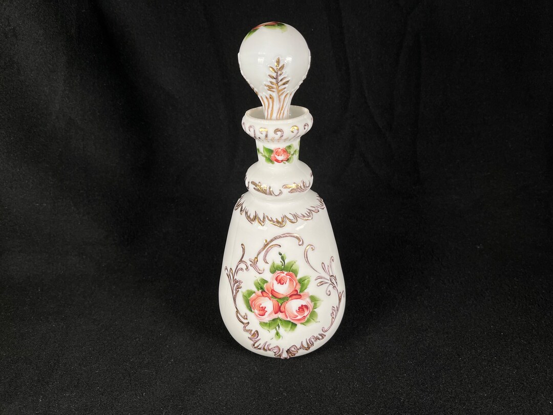 Victorian Gilded Floral Milk Glass Decanter - Etsy
