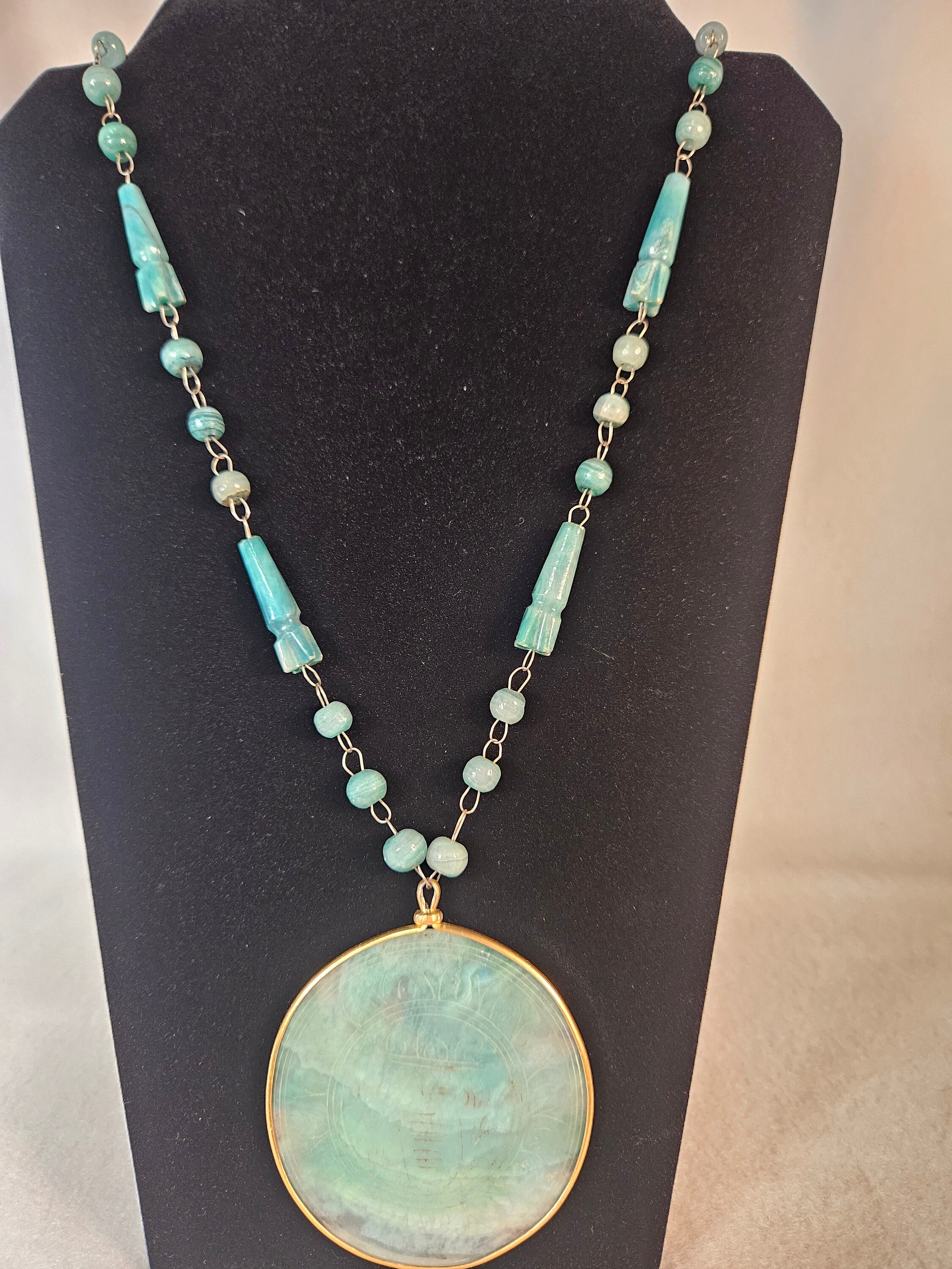 Vintage Mayan Turquoise Green Onyx Carved Medallion Necklace - Etsy
