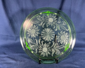 Vintage Green Depression Glass 3 Footed Cake Plate in the Sunflower ...