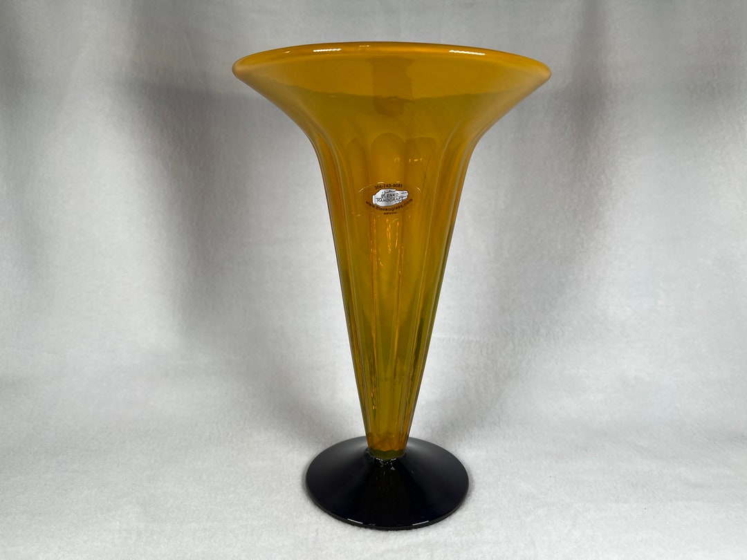 Blenko Trumpet Vase Blue and Yellow - Etsy