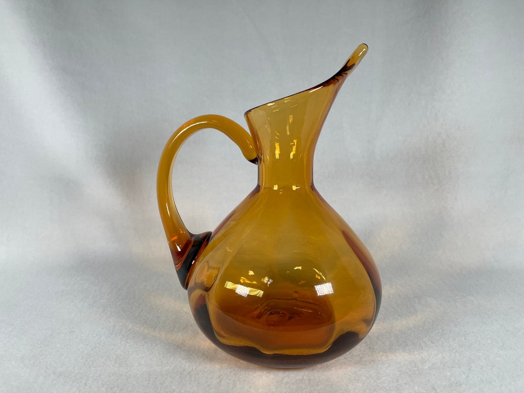 Rainbow/viking Glass Handblown Amber Pitcher With Elongated Spout - Etsy