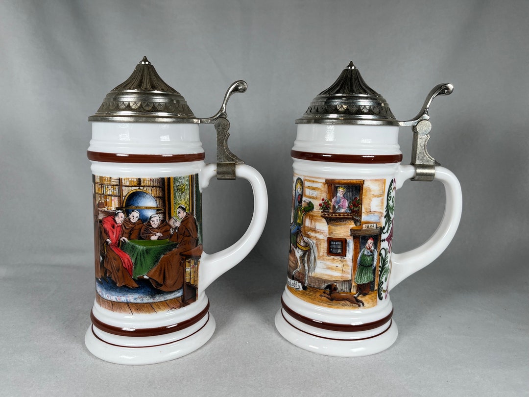 Authentic German BMF Milk Glass Beer Steins With Lid - Pair - Etsy