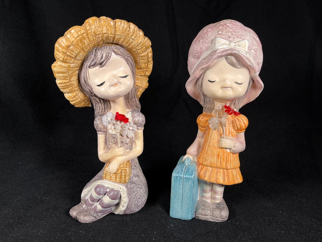 MCM Norleans Chalkware Girls With Silk Flowers - Etsy