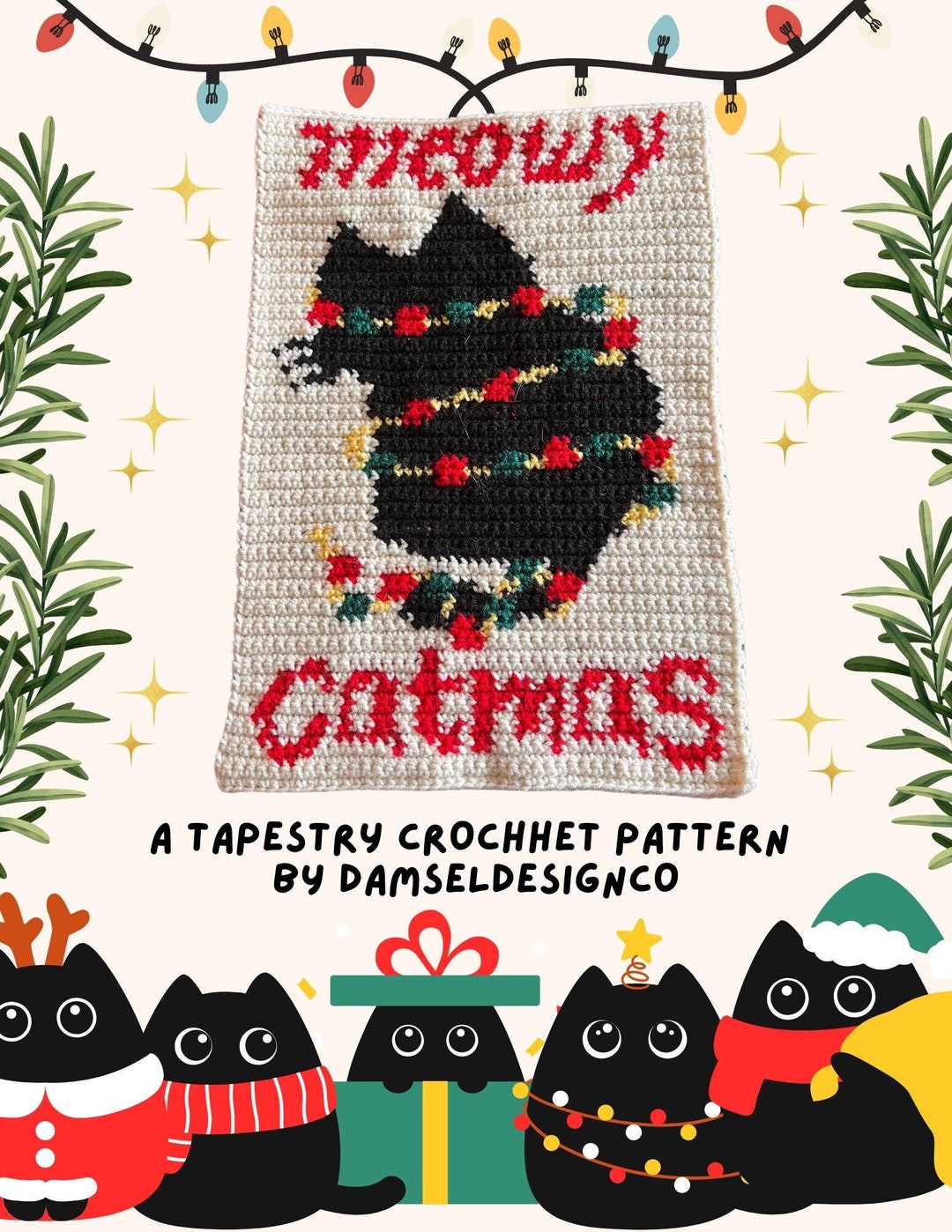 Meowy Catmas Tapestry Crochet Pattern | PDF ONLY | Red Green Crochet ...