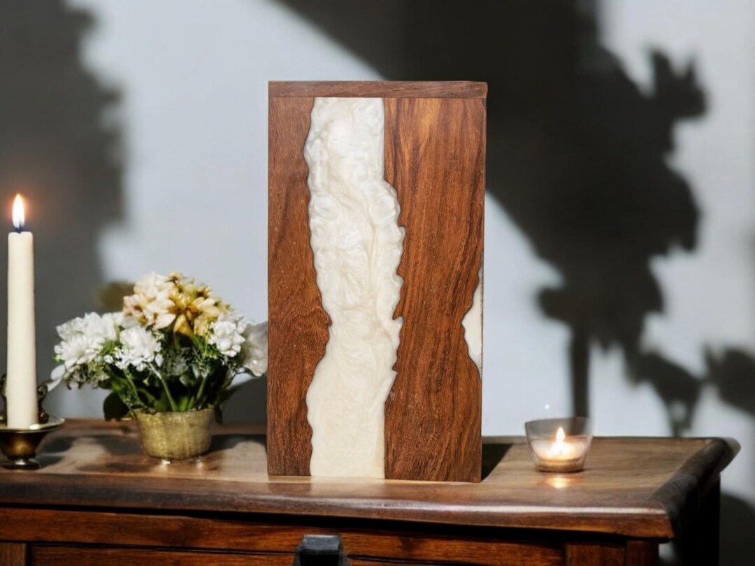 Handcrafted Rosewood & White Resin Urn Box: Elegant Memorial Keepsake ...