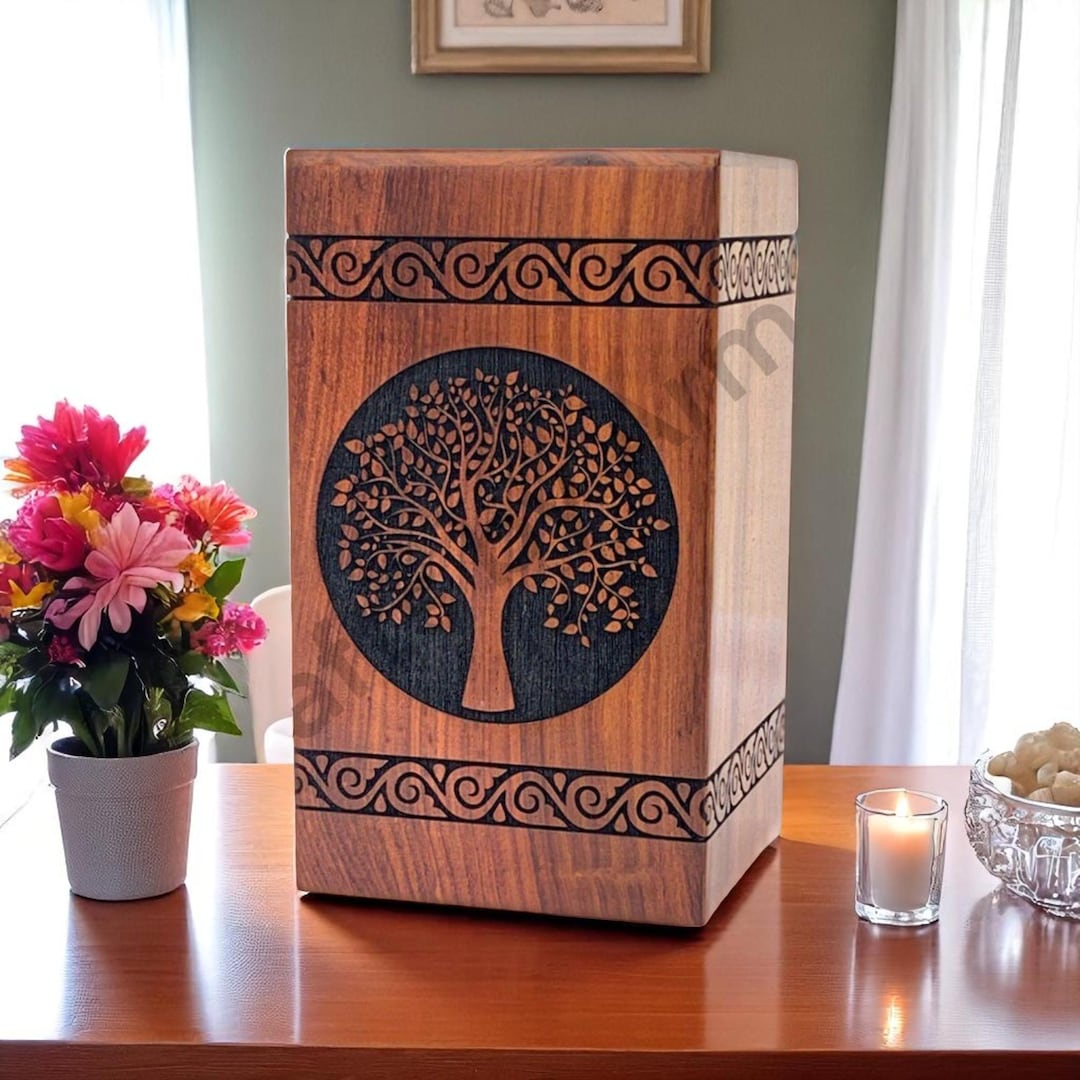 Tree of Life Wooden Cremation Urn – Handmade Sheesham Wood, Adult Ashes ...
