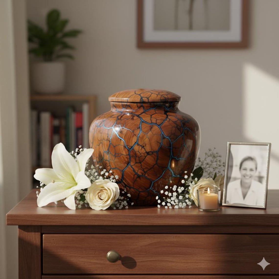 Handcrafted Rosewood Cremation Urn: Blue Resin Inlay Memorial - Etsy