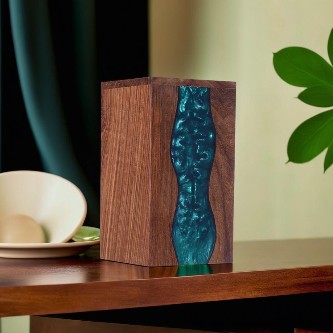 Handmade Rosewood Urn With Green Resin Inlay - Etsy