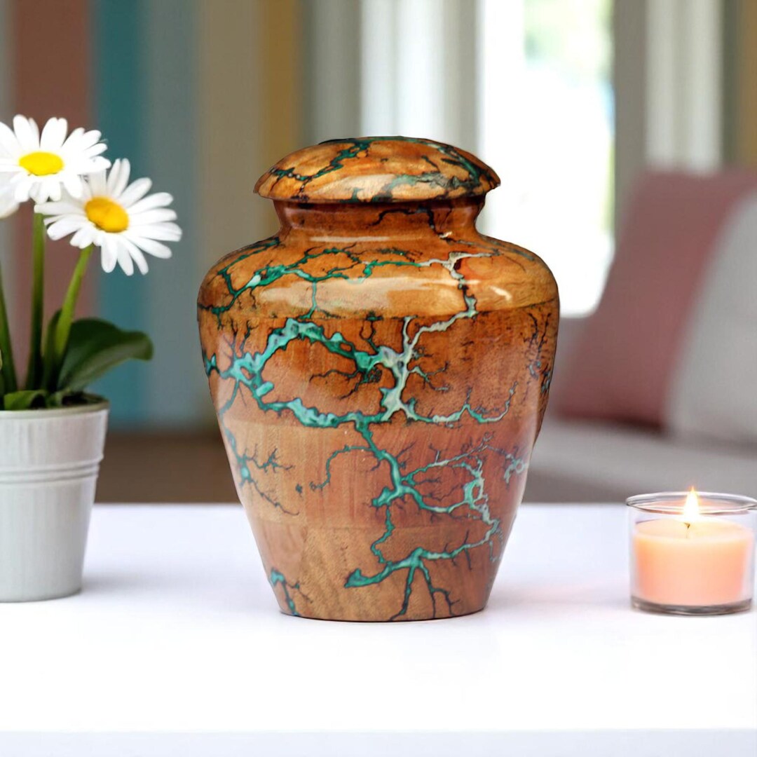 Handmade Wooden Urn Box With Green River Inlay | Adult Ashes Cremation ...