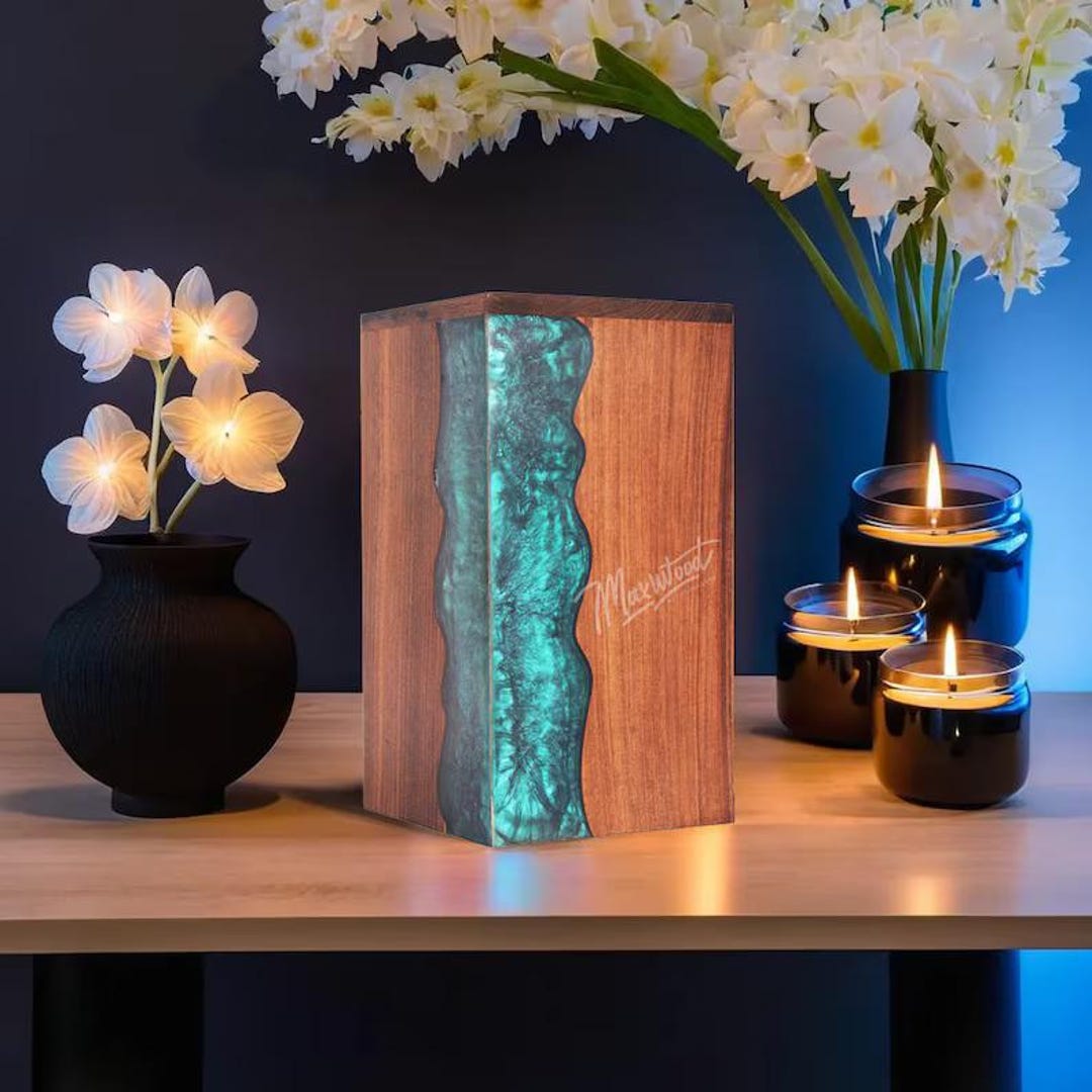 Handcrafted Rosewood Urn Box: Green Resin Remembrance Keepsake - Etsy