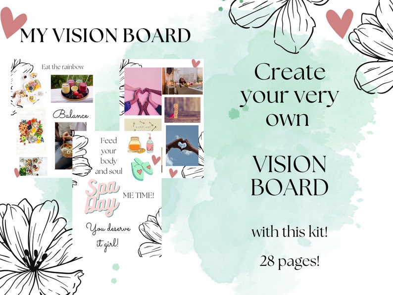Vision Board Printables, Self Care Edition, Manifestation Kit, Digital ...