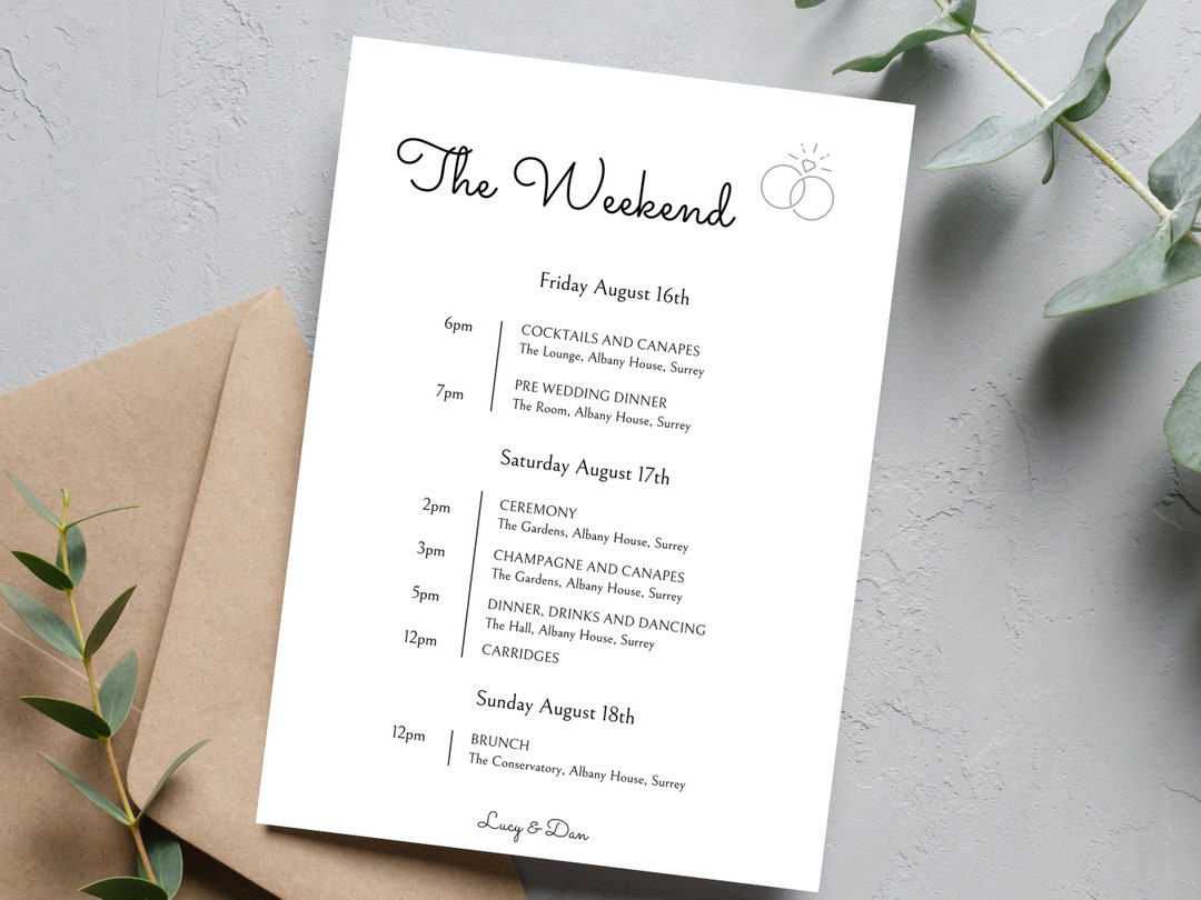 Wedding Timeline Template, Wedding Weekend Printable, Editable Wedding ...