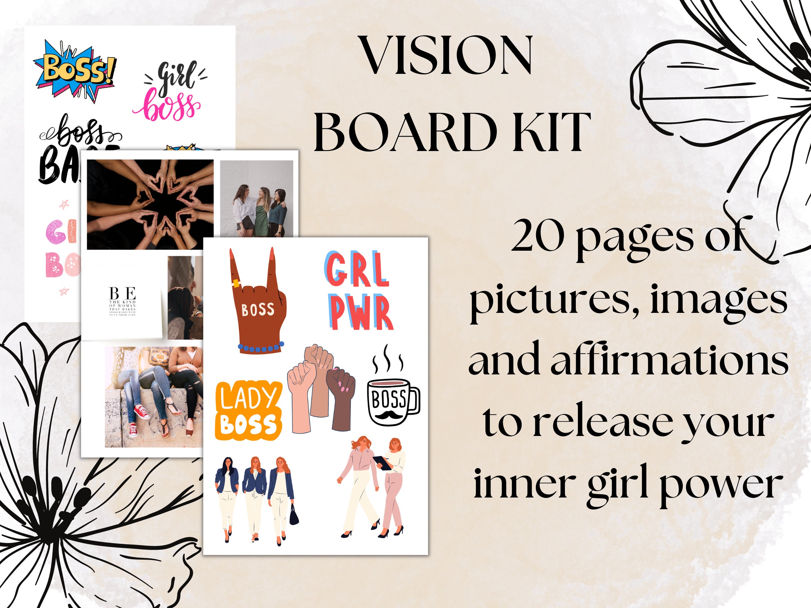 Vision Board Kit, Vision Board Printables, Affirmations, Girl Boss ...