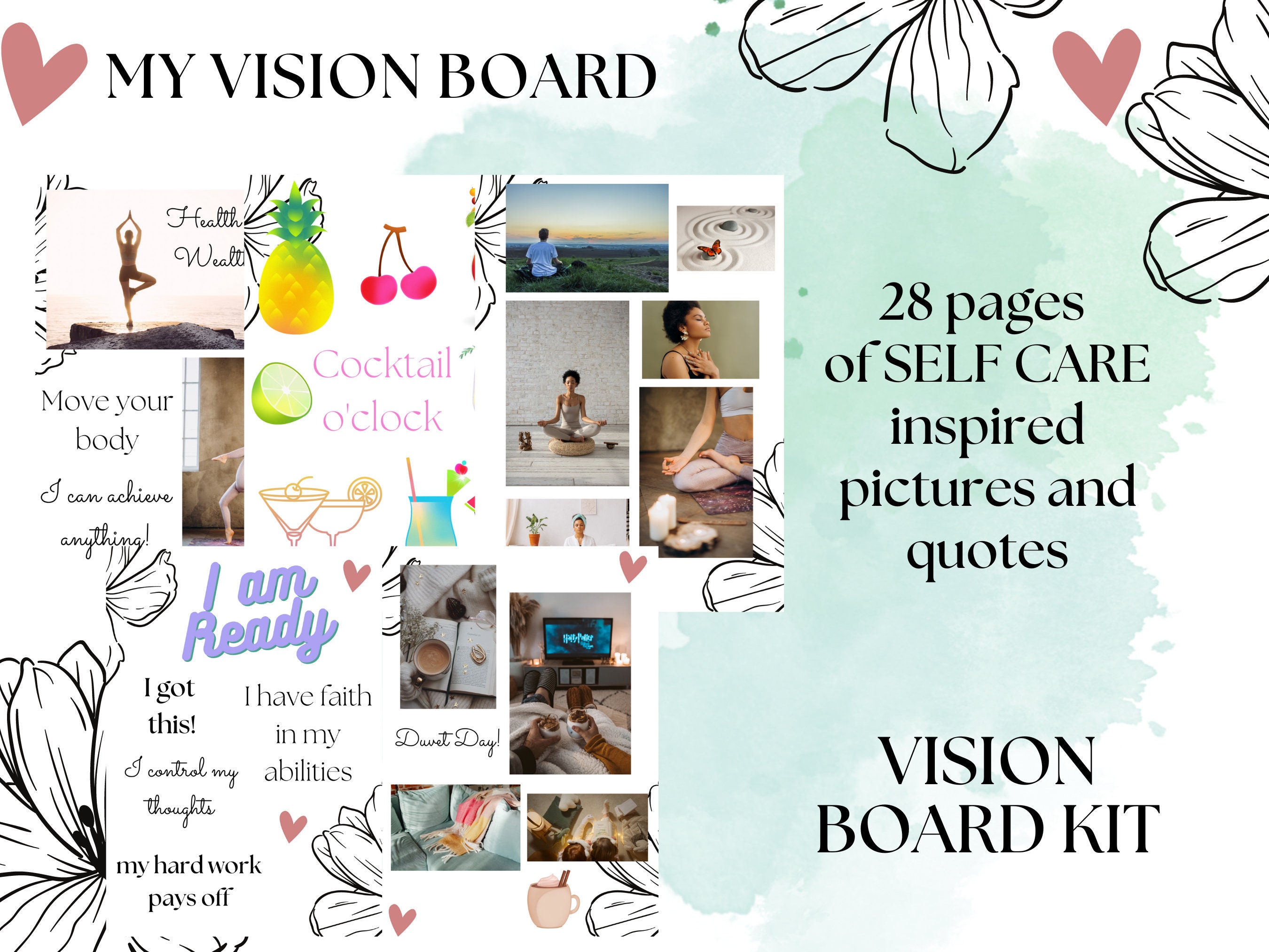 Vision Board Printables, Self Care Edition, Manifestation Kit, Digital ...