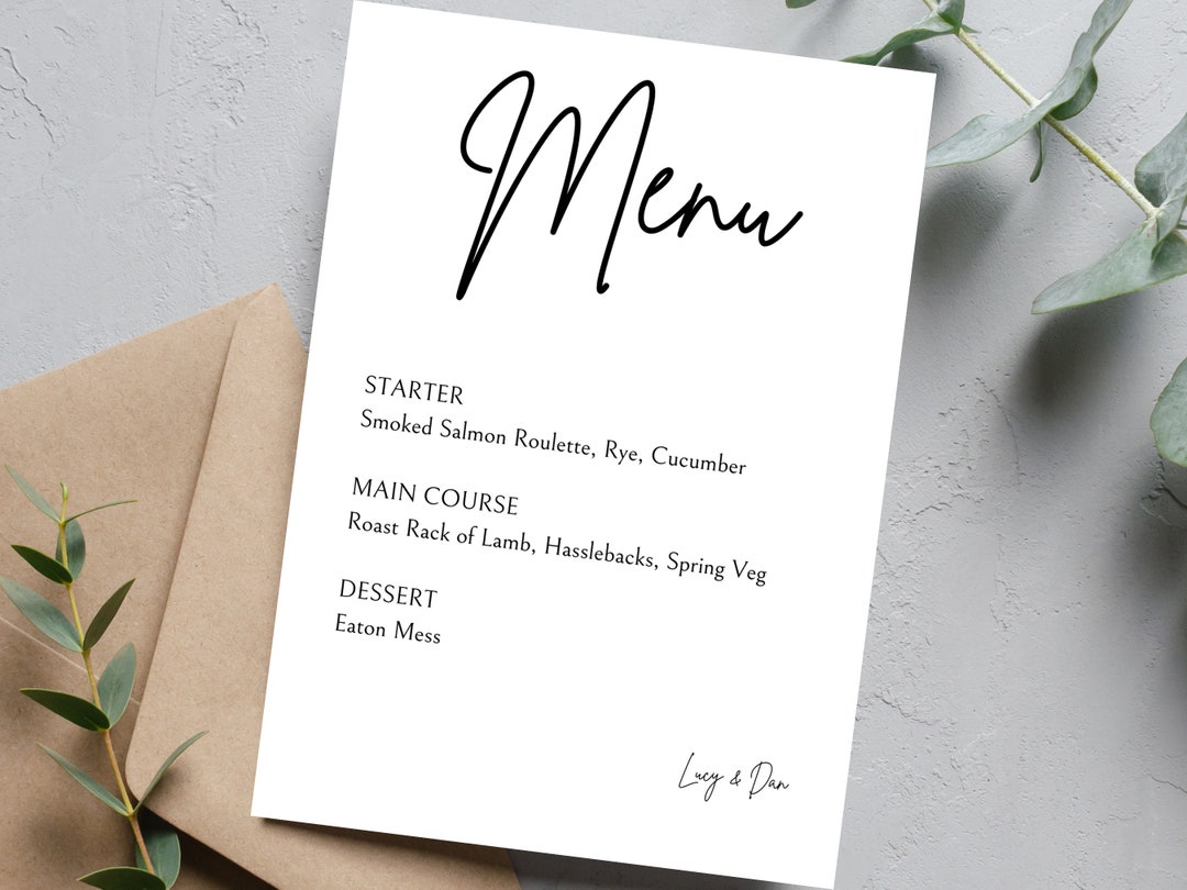 Wedding Menu, Bar Menu, Food Menu, Wedding Breakfast Menu, Personalised ...