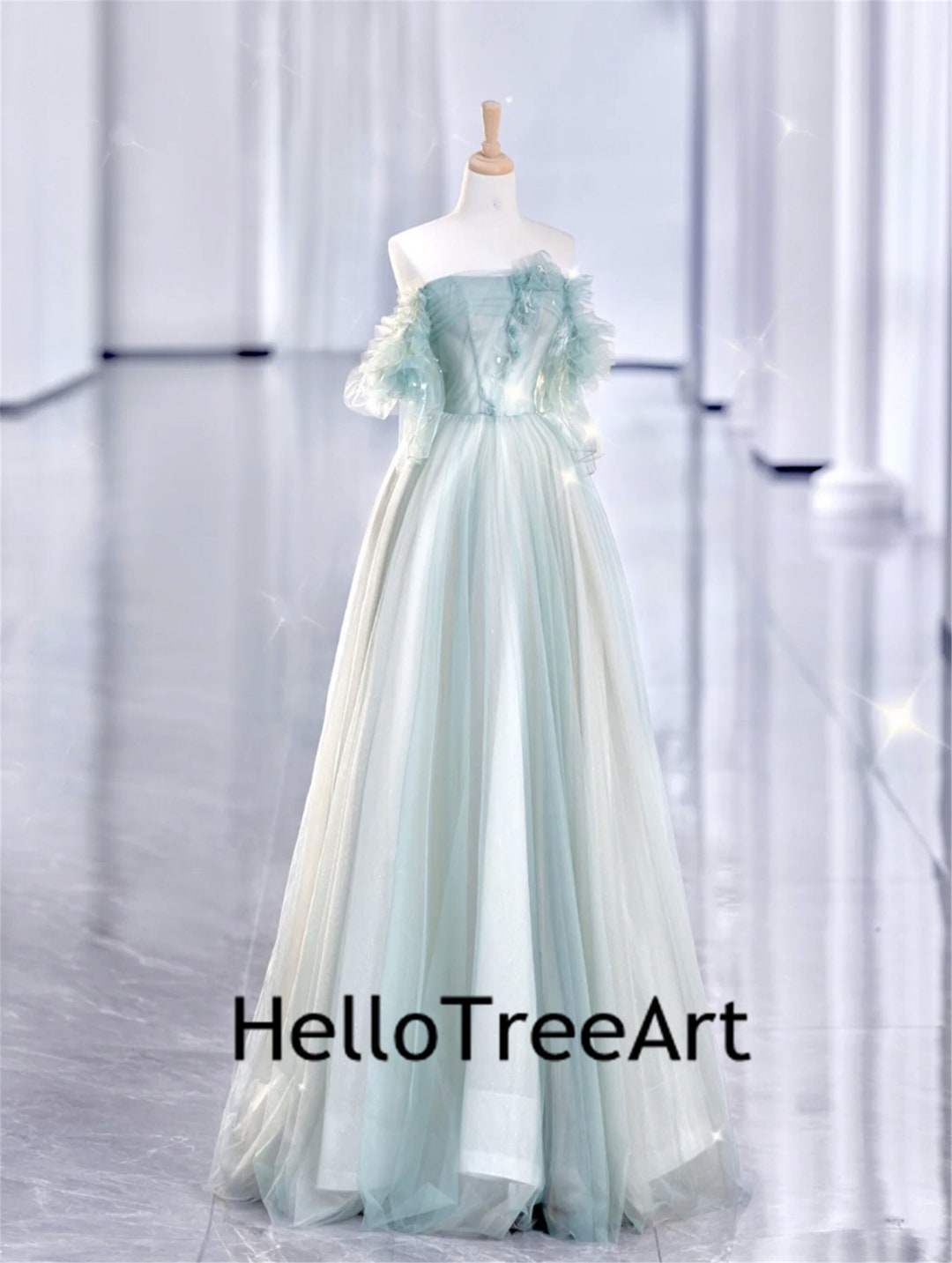 Off-the-shoulder Prom Dress Cyan Prom Dress A-line Prom - Etsy