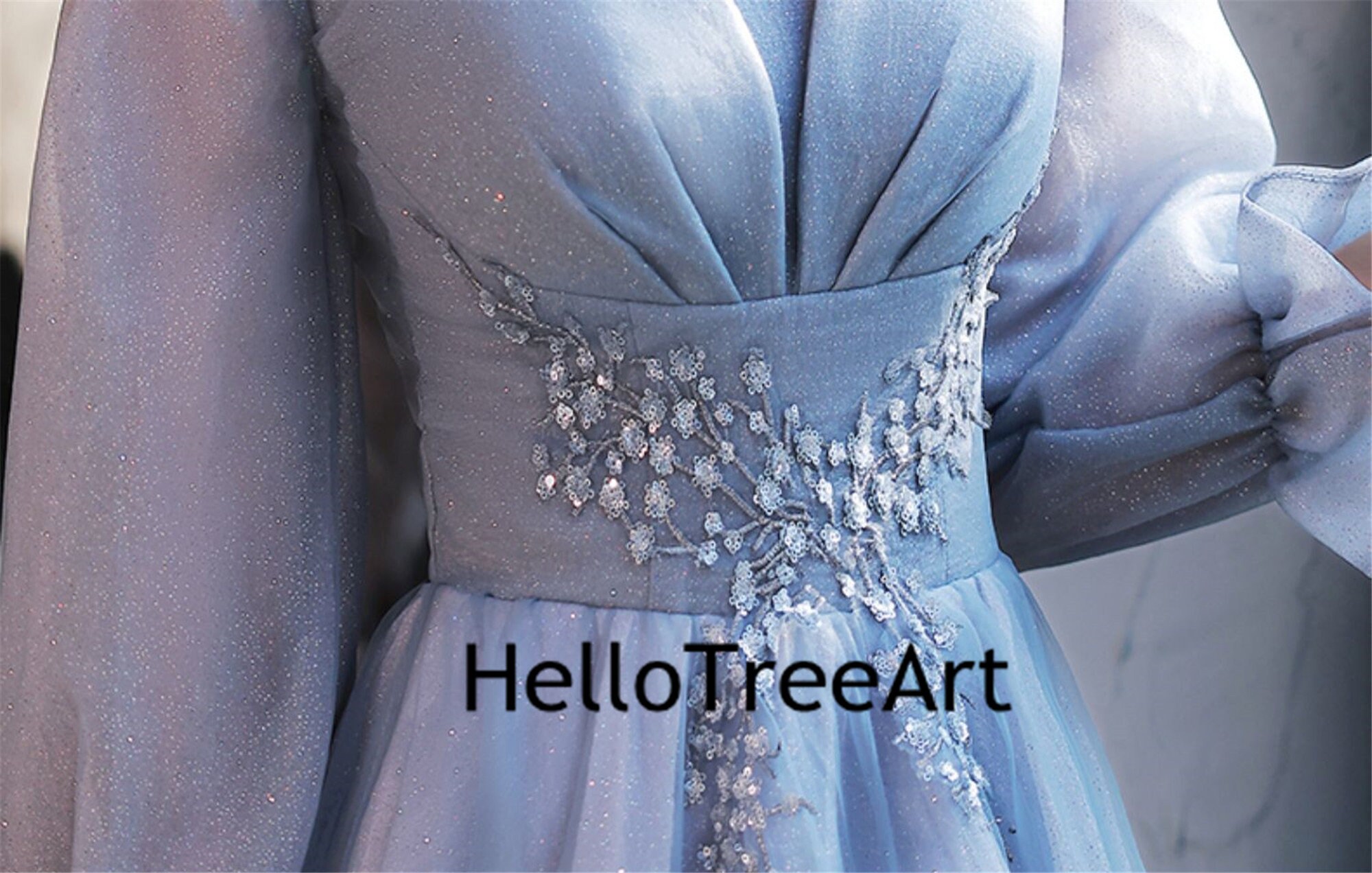 Long Sleeve Prom Dress Blue Gown Dress Shiny Prom Dress With - Etsy