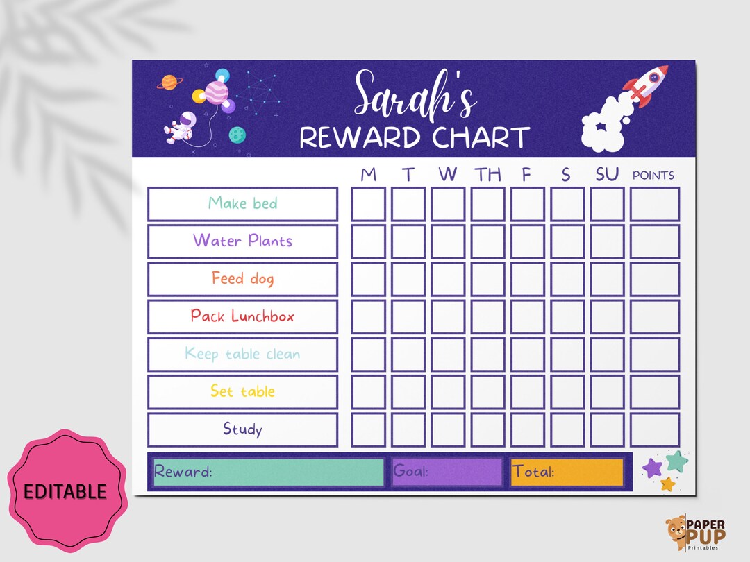 Editable Space Reward Chart, Printable Space Behavior Chart, Daily ...