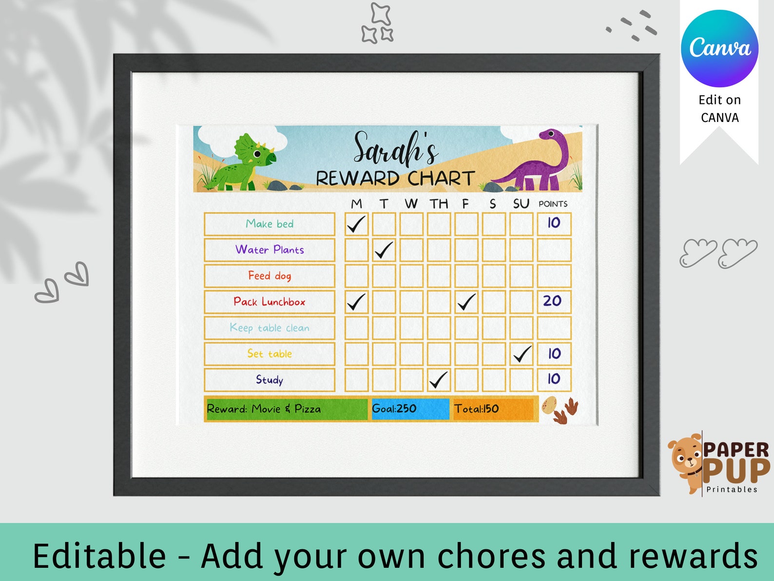 Editable Dinosaur Reward Chart, Printable Space Behavior Chart, Daily ...
