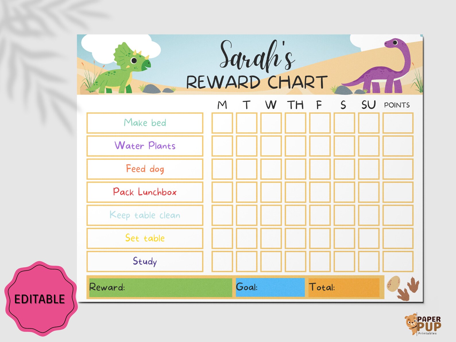 Editable Dinosaur Reward Chart, Printable Space Behavior Chart, Daily ...