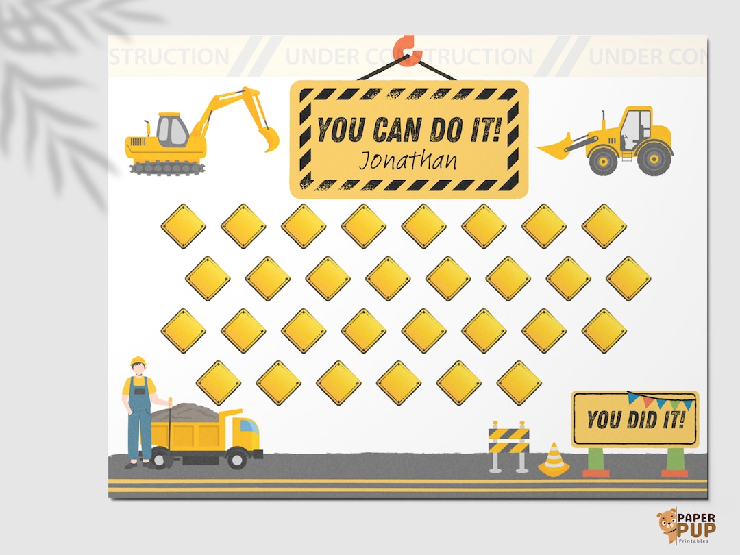 Construction Reward Chart, Printable Construction Behavior Chart, Daily ...