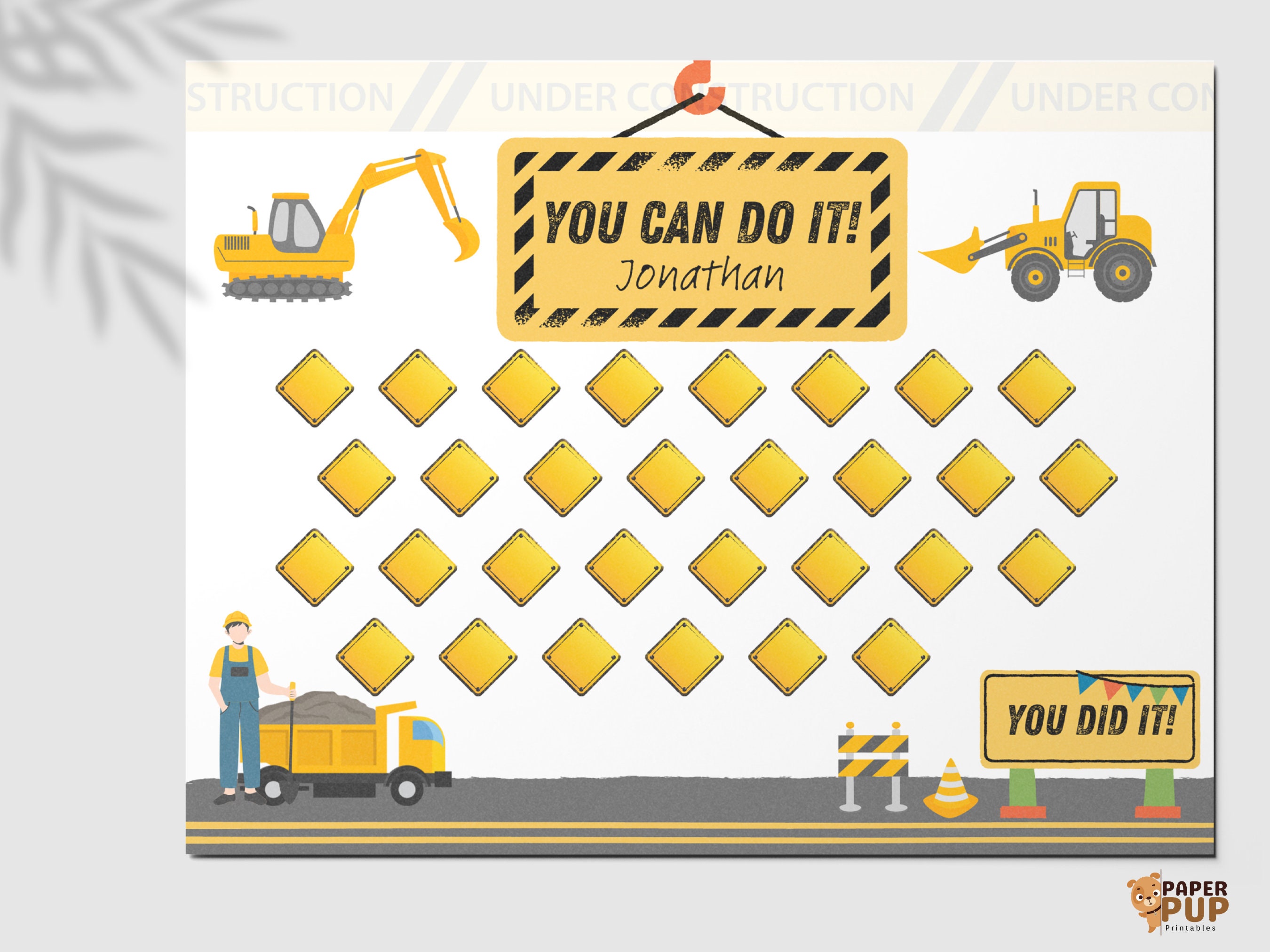 Construction Reward Chart, Printable Construction Behavior Chart, Daily ...
