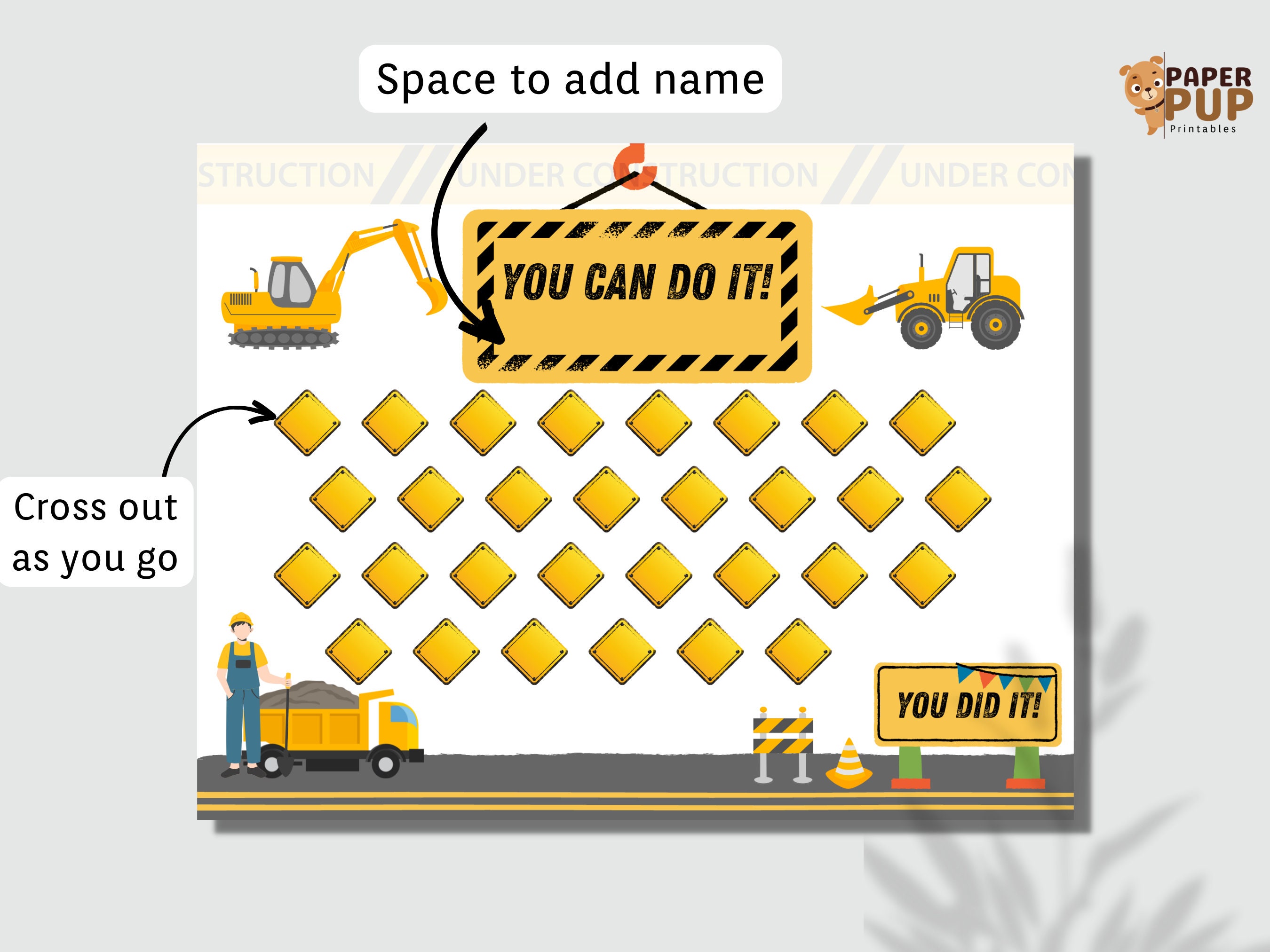Construction Reward Chart, Printable Construction Behavior Chart, Daily ...